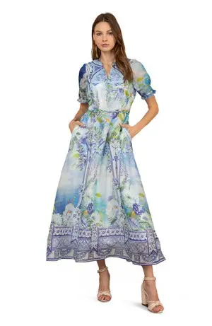 Hale Bob Cyrilla Linen Organza Maxi Dress - Blue