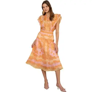 Hale Bob Printed Silk Linen Organza Skirt - Pink