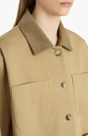 Khaite Wyatt Cotton Gabardine Chore Coat With Suede Collar