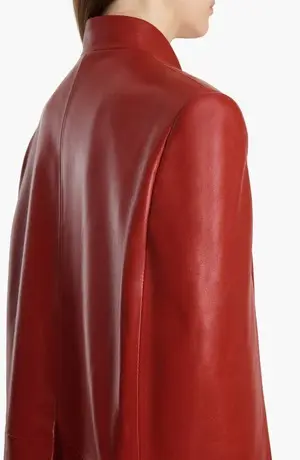 Khaite Dolso Leather Cape Jacket - Deep Red
