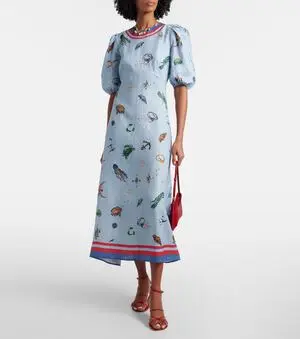 ALEMAIS Printed Linen Midi Dress