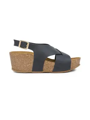 CELTIC & CO. Crossover Wedge Sandal - Dark Navy