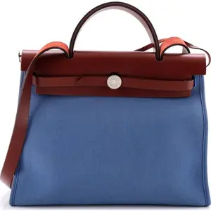 Hermès Herbag Zip Leather And Toile 31 Bleu Agate