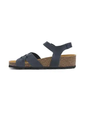 CELTIC & CO. Woven Detail Low Wedge Leather Sandal - Navy