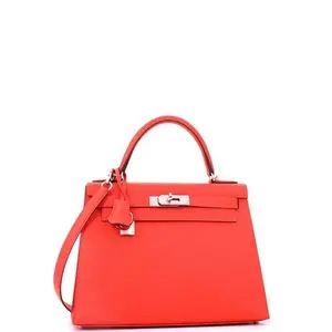 Hermès Kelly Handbag Orange Epsom With Palladium Hardware 28