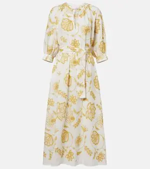ERES Anjana Embroidered Cotton-Blend Midi Dress Yellow