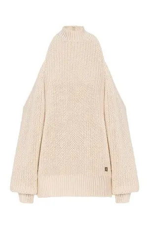 Balmain Cotton Knit Open-shoulder Jumper - Beige