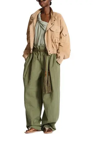 Balmain Cropped Suede Bomber Jacket - Beige