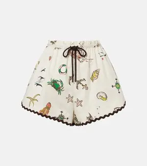 ALEMAIS Alémais Printed Organic Cotton Scalloped Shorts - Beige
