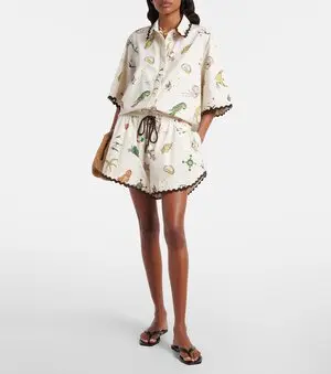 ALEMAIS Alémais Printed Organic Cotton Scalloped Shorts