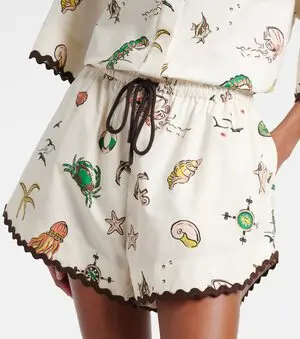ALEMAIS Alémais Printed Organic Cotton Scalloped Shorts