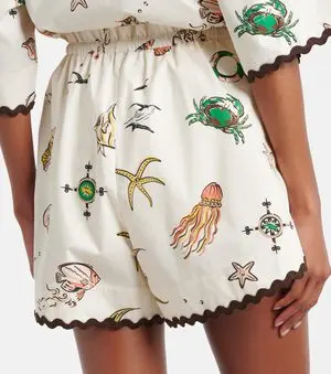 ALEMAIS Alémais Printed Organic Cotton Scalloped Shorts