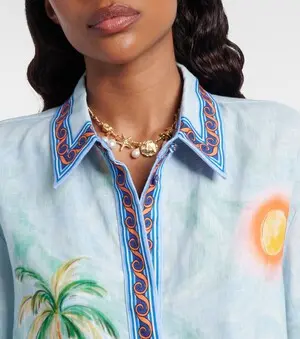 ALEMAIS Printed Linen Shirt - Blue