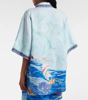 ALEMAIS Printed Linen Shirt - Blue