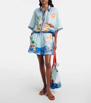 ALEMAIS Printed Linen Shirt - Blue