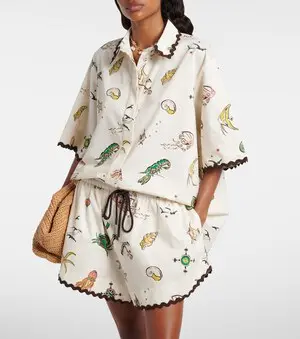 ALEMAIS Alémais Printed Oversized Cotton Shirt - Beige