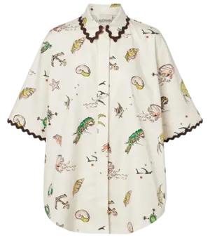 ALEMAIS Alémais Printed Oversized Cotton Shirt - Beige