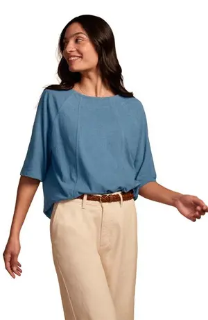 CELTIC & CO. Linen Blend Short Sleeve Swing Top - Smoke Grey