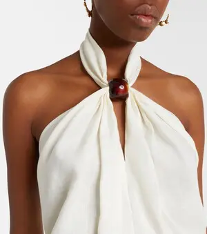 Faithfull The Brand Biba Halterneck Linen Top - White