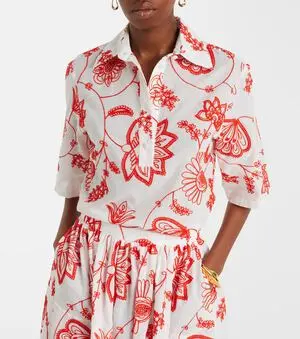ERES Izana Embroidered Cotton-blend Shirt - Orange