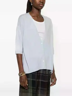 Hemisphere Button V-neck Cardigan - Blue