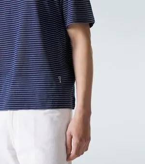 AMI Paris Striped Cotton Jersey T-shirt - Blue