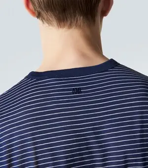 AMI Paris Striped Cotton Jersey T-shirt - Blue