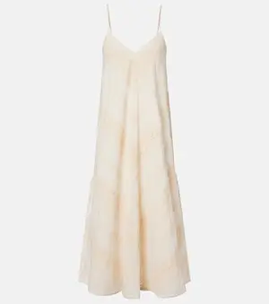 JULIET DUNN Embroidered Cotton Midi Dress - Beige