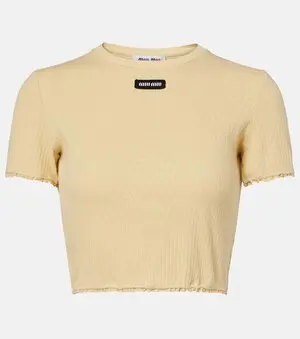 MIU MIU Miu Miu Lace-Trimmed Pointelle Cotton Crop Top
