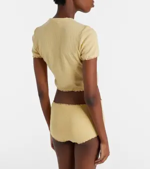Miu Miu Lace-trimmed Pointelle Cotton Crop Top