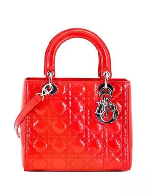 Dior Lady Nm Bag Cannage Quilt Patent Medium Satchel - Red