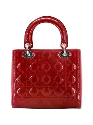 Dior Lady Nm Bag Cannage Quilt Patent Medium Satchel - Red