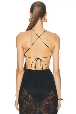 THE SEI Cut Out Ruffle Cami - Black