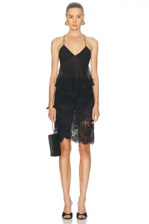 THE SEI Cut Out Ruffle Cami - Black