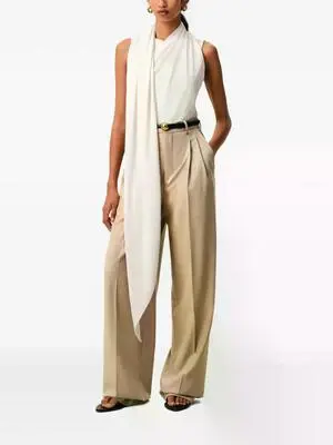 AMI Paris Wool High Waist Wide Leg Trousers With Double Pleats