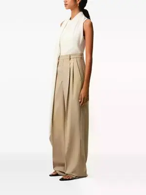 AMI Paris Wool High Waist Wide Leg Trousers With Double Pleats
