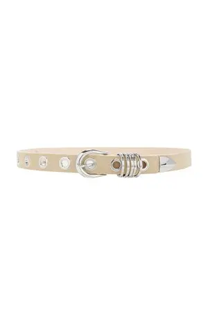 DEHANCHE 10 Rivet Suede Belt - Beige & Silver