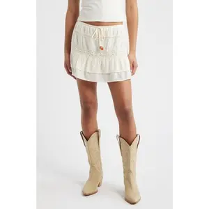 KITTENISH Ruffle Tie Waist Mini Skirt - Egret
