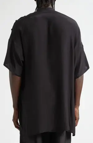 Yohji Yamamoto Double Covered Short Sleeve Silk Graphic Button-up Shirt