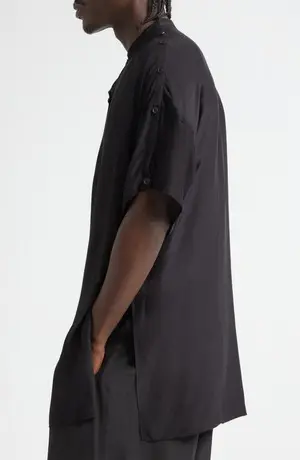 Yohji Yamamoto Double Covered Short Sleeve Silk Graphic Button-up Shirt