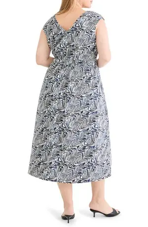 NIC+ZOE Inked Lines Printed Midi Dress - Indigo Multi
