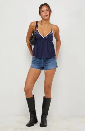 PACSUN Beaded Babydoll Camisole - Navy