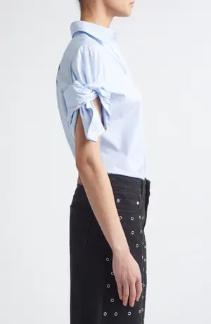 Monse Knotted Sleeve Stripe Cotton Poplin Shirt