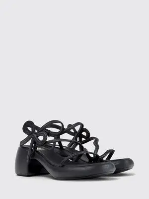 Camper Twins Leather Heeled Sandals With Bow Detailing - Black