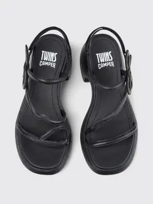 Camper Twins Leather Heeled Sandals With Bow Detailing - Black