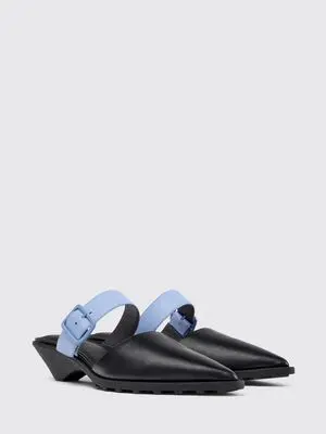 Camper Anita Leather Mules With Adjustable Strap - Black