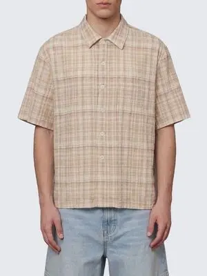 SUNFLOWER Check Cotton And Linen Blend Casual Shirt - Sand