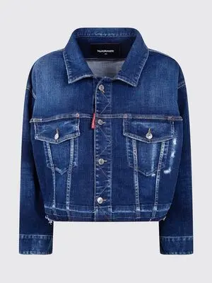 Dsquared2 Cropped Denim Jacket With Classic Collar And Drop Shoulder - Blue