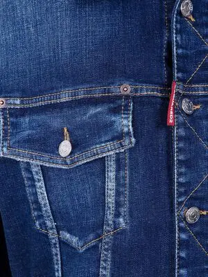 Dsquared2 Cropped Denim Jacket With Classic Collar And Drop Shoulder - Blue