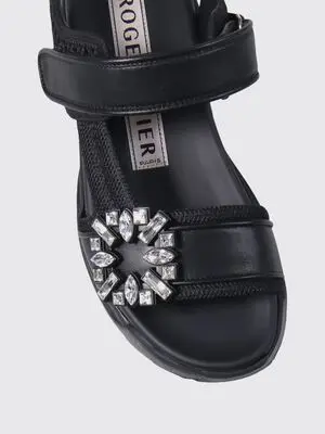 ROGER VIVIER Embellished Leather And Mesh Sandals - Black